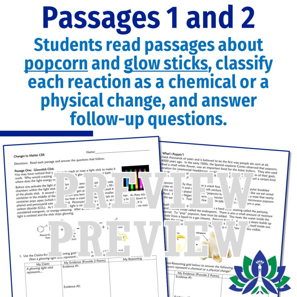 Physical and Chemical Changes Activity: Claims and Evidence - Flying ...