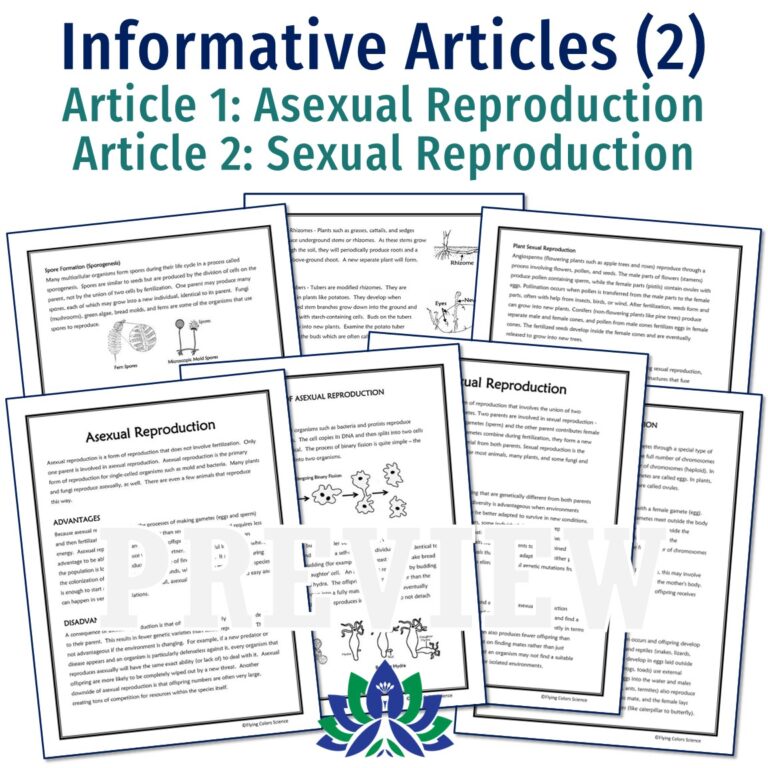 Asexual and Sexual Reproduction Readings and Worksheets - Flying Colors ...