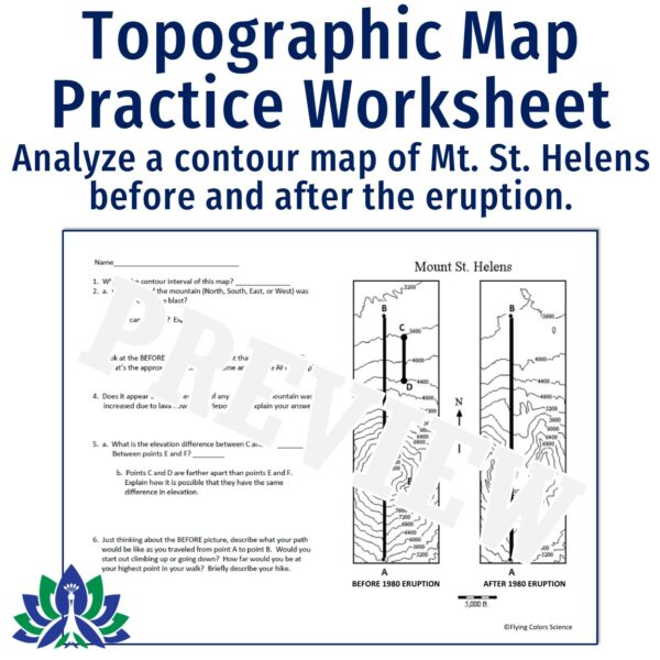 Topographic and Contour Maps Worksheet with Mt. St. Helens - Flying ...