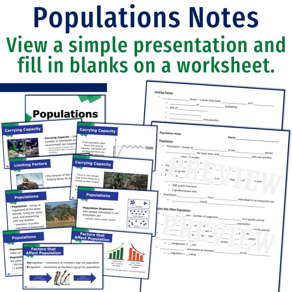Populations Reading and Worksheet and Notes - Flying Colors Science