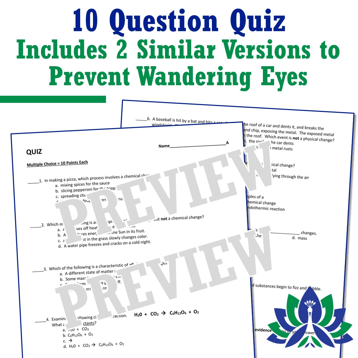 Physical Changes and Chemical Reactions QUIZ - Flying Colors Science