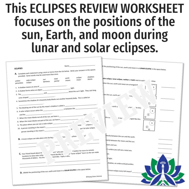 Lunar and Solar Eclipses Worksheet - Flying Colors Science