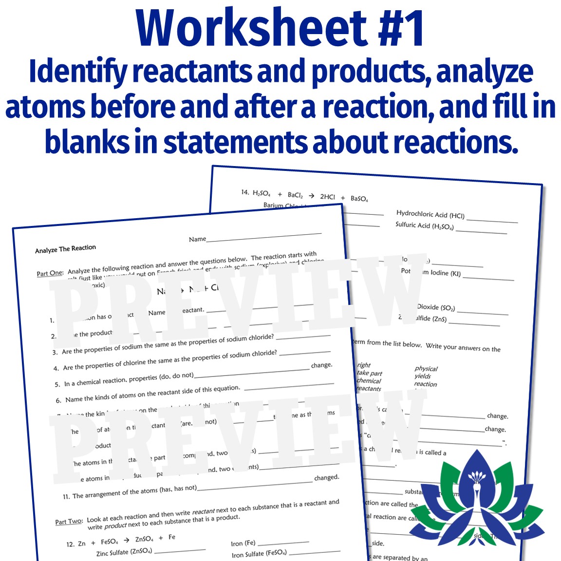 Chemical Reactions Worksheet: Set of 3 - Flying Colors Science