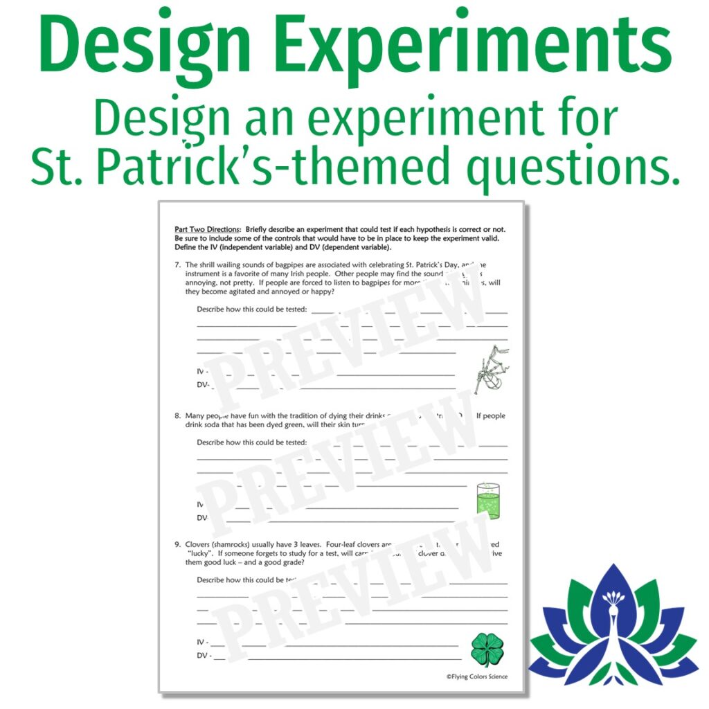 St Patrick's Day Science Worksheet: Scientific Method - Flying Colors ...