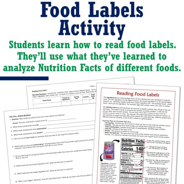 Digestive System Activity: Nutrition Article and Food Label Activity ...