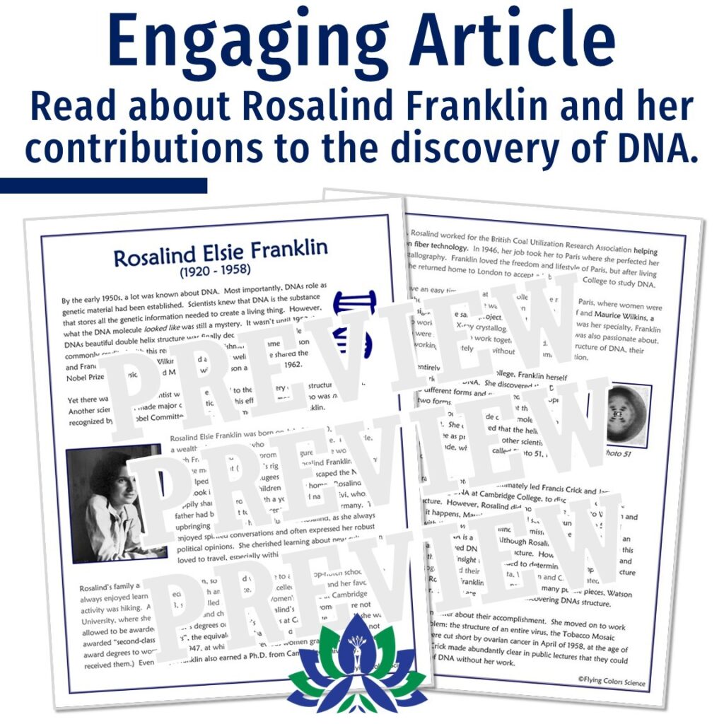 Rosalind Franklin Reading and Worksheet - Flying Colors Science