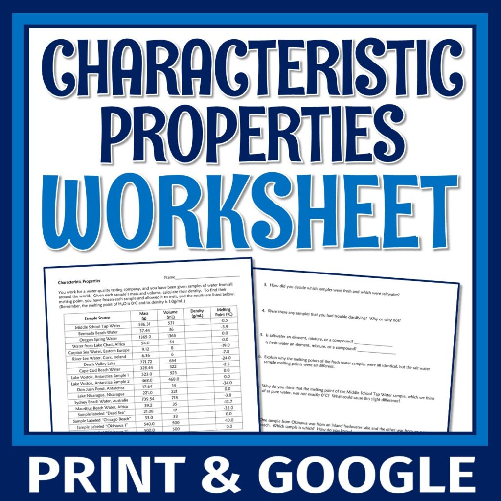 Characteristic Properties Worksheet - Flying Colors Science