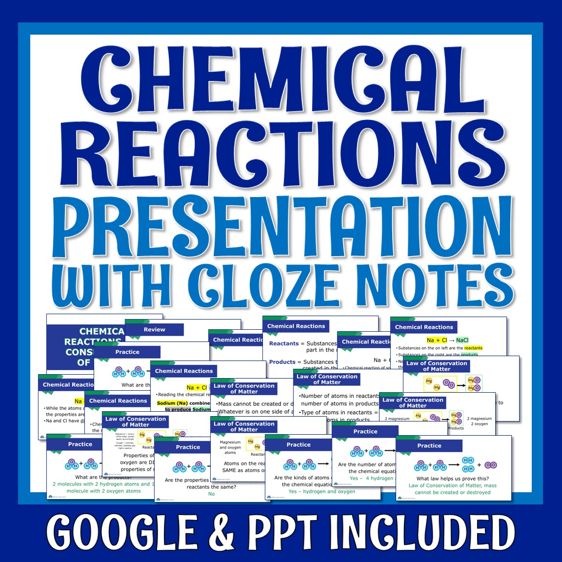 Chemical Reactions Presentation with Cloze Notes Worksheet - Flying ...