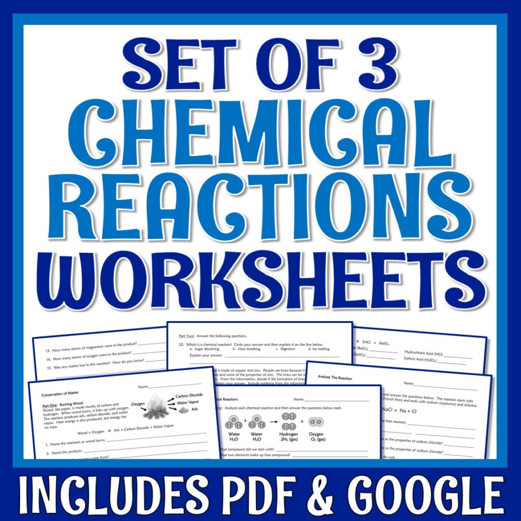 Chemical Reactions Worksheet: Set of 3 - Flying Colors Science