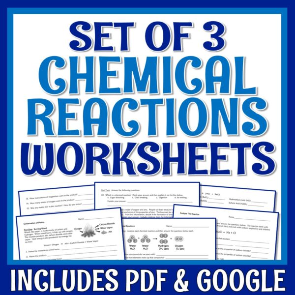 Chemical Reactions Worksheet: Set of 3 - Flying Colors Science