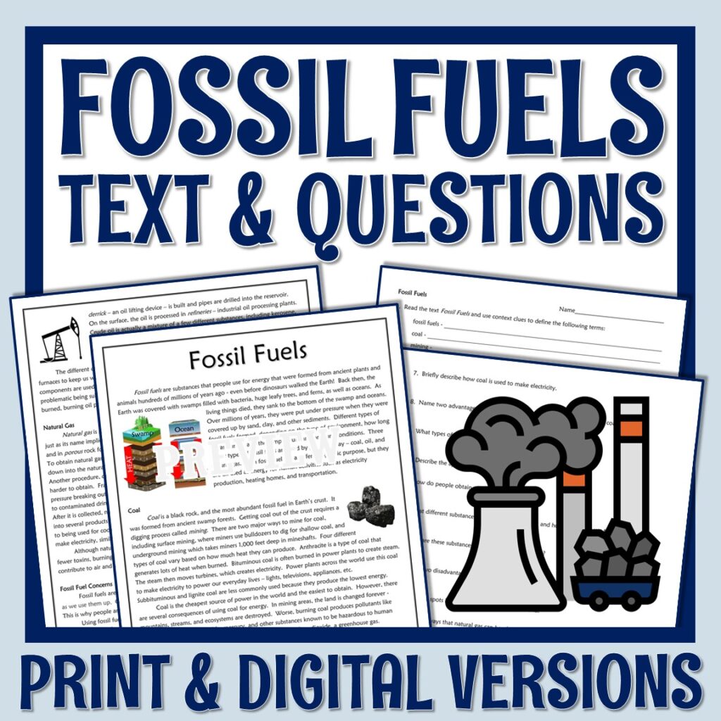 Fossil Fuels Reading and Worksheet - Flying Colors Science