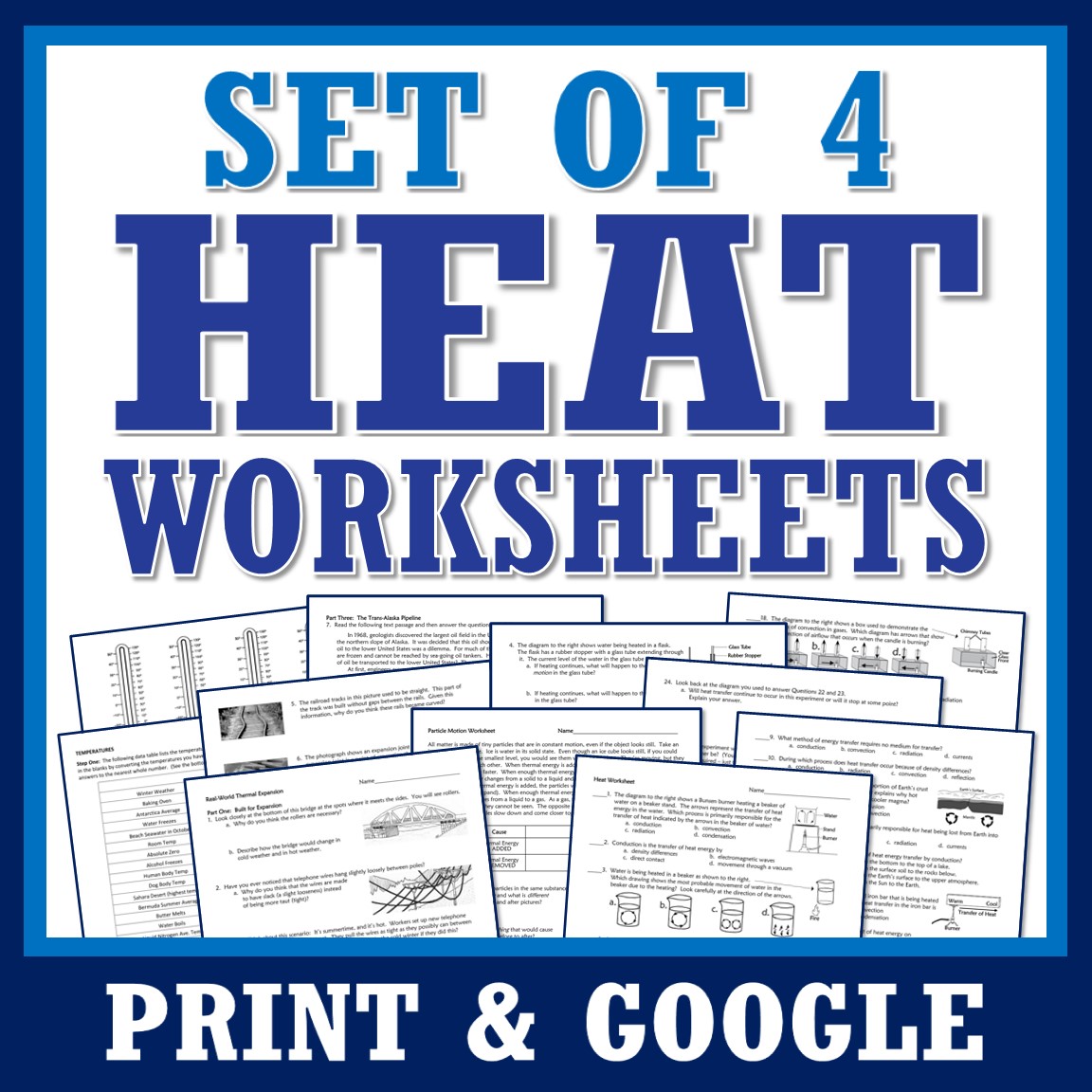 Set Of 4 Thermal Energy And Heat Worksheets Flying Colors Science