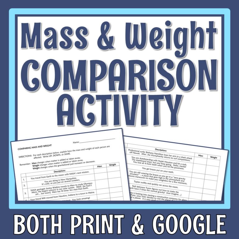 Mass and Weight Worksheet - Flying Colors Science