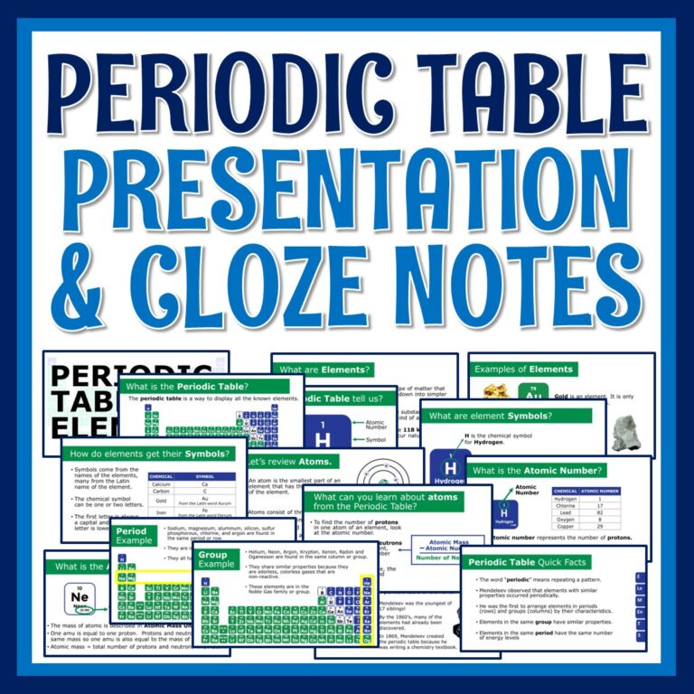 Elements and the Periodic Table Notes with Cloze Sheet - Flying Colors ...