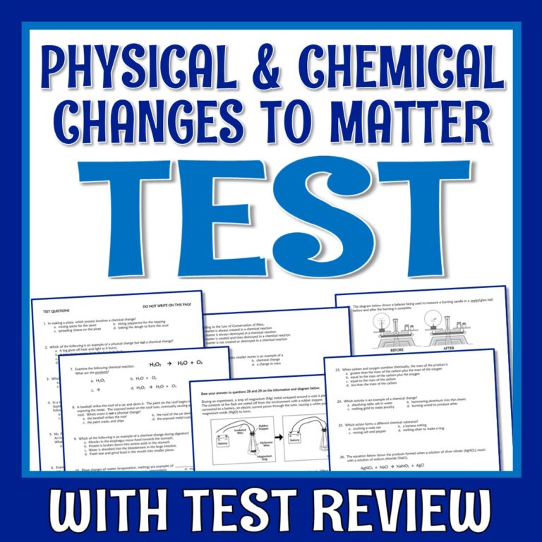Physical Changes and Chemical Reactions Test - Flying Colors Science