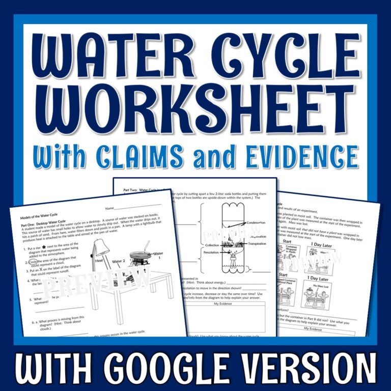 Water Cycle Worksheet with Claims and Evidence - Flying Colors Science