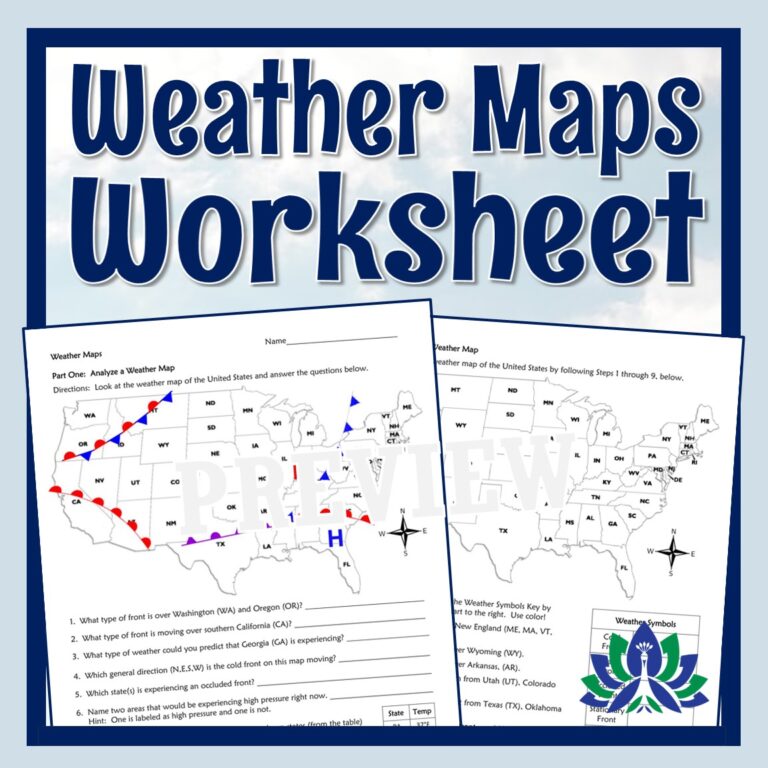 Weather Maps Worksheet - Flying Colors Science