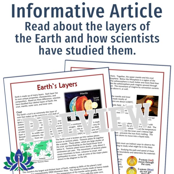 Earth's Layers Reading Passage and Worksheet - Flying Colors Science