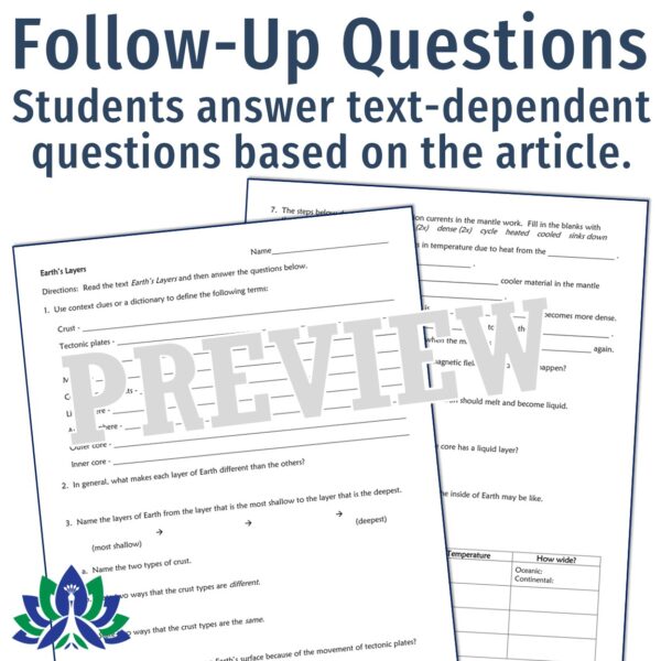 Earth's Layers Reading Passage and Worksheet - Flying Colors Science