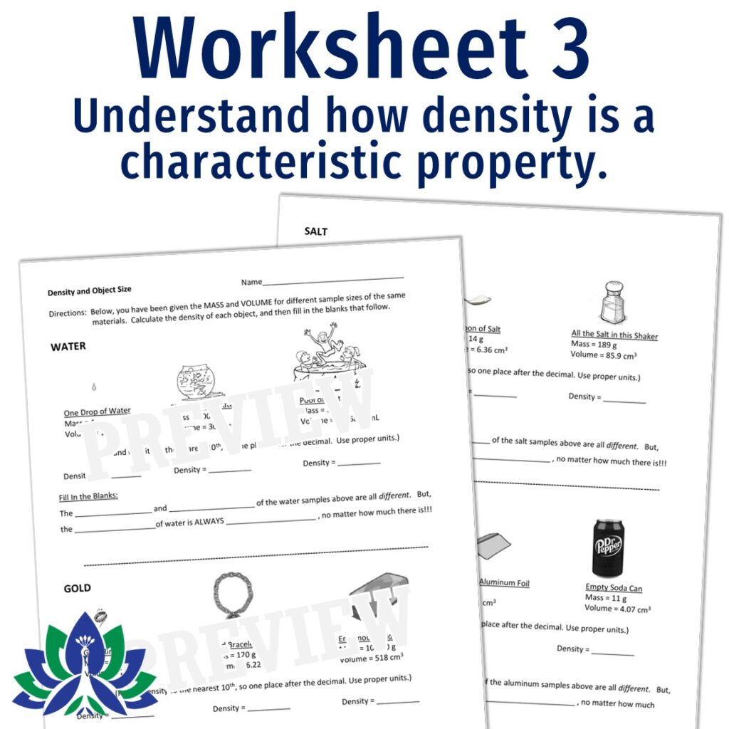 Set of 6 Density Worksheets - Flying Colors Science