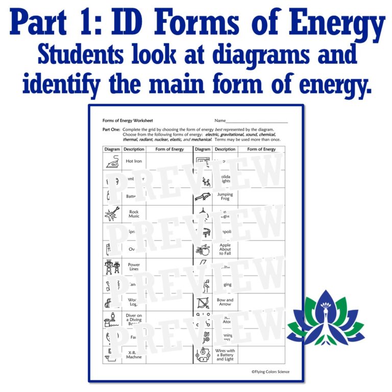 Forms of Energy Worksheet - Flying Colors Science