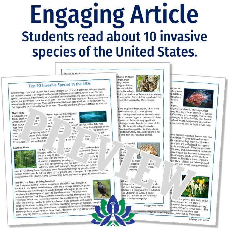 10 Invasive Species of the United States Reading and Worksheet - Flying ...
