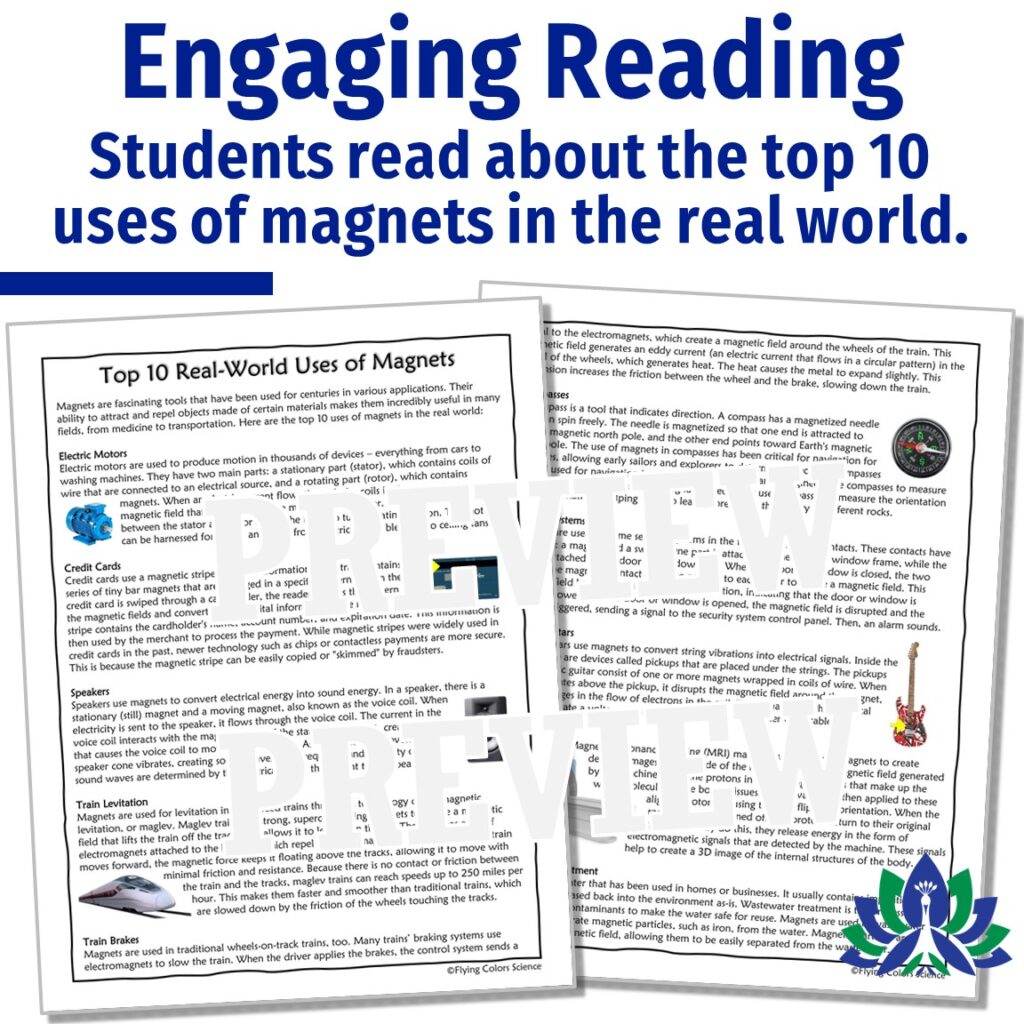 Real World Uses of Magnets Reading and Worksheet - Flying Colors Science