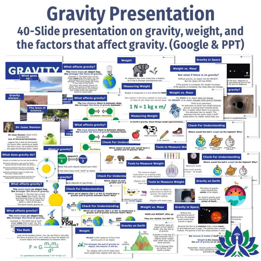 Gravity Notes Presentation with Cloze Student Sheet - Flying Colors Science