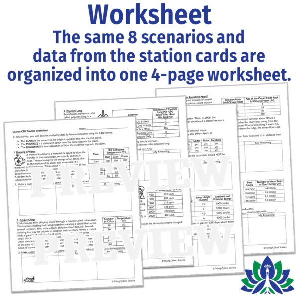 Science Claims Evidence and Reasoning Worksheet - Flying Colors Science