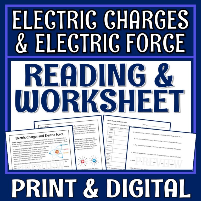 Electric Charges and Electric Force Reading and Worksheet - Flying ...