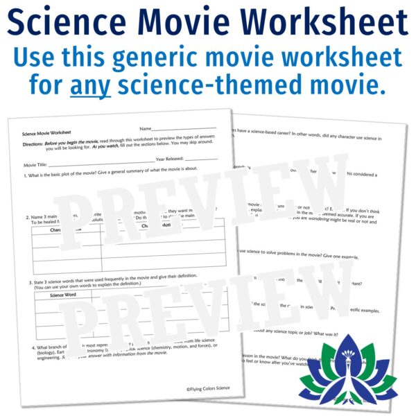 Generic Science Movie Questions Worksheet - Flying Colors Science