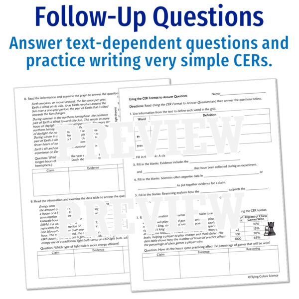 Science CER Reading and Worksheet - Flying Colors Science