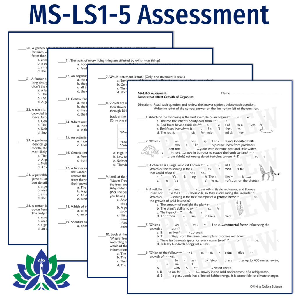 NGSS MS-LS1-5 Assessment - Flying Colors Science