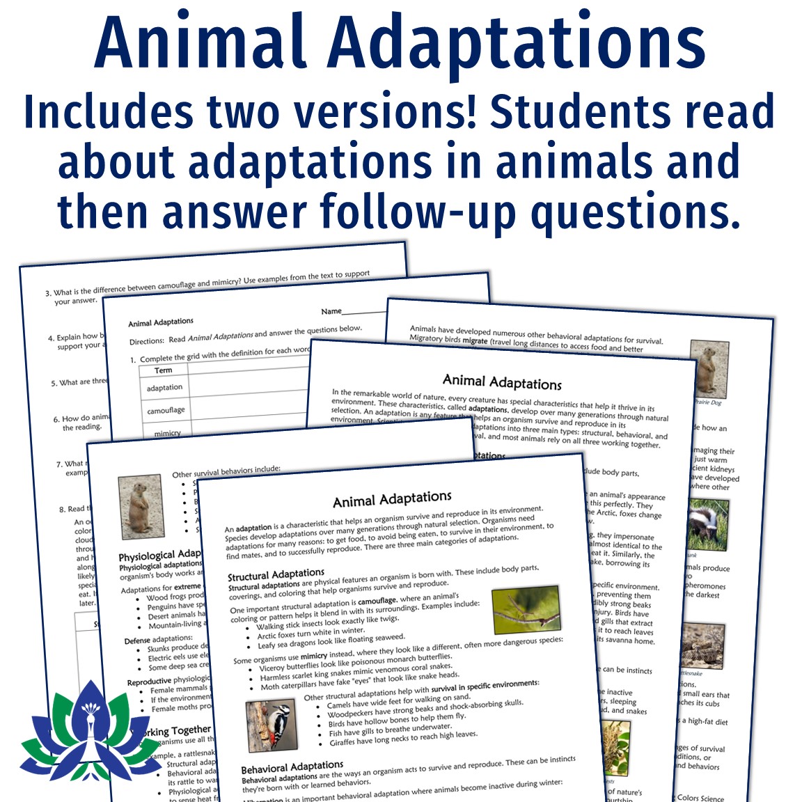 Plant and Animal Adaptations Reading and Worksheet - Flying Colors Science