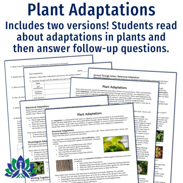 Plant and Animal Adaptations Reading and Worksheet - Flying Colors Science