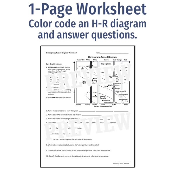 Hertzsprung-Russell Diagram Worksheet - Flying Colors Science
