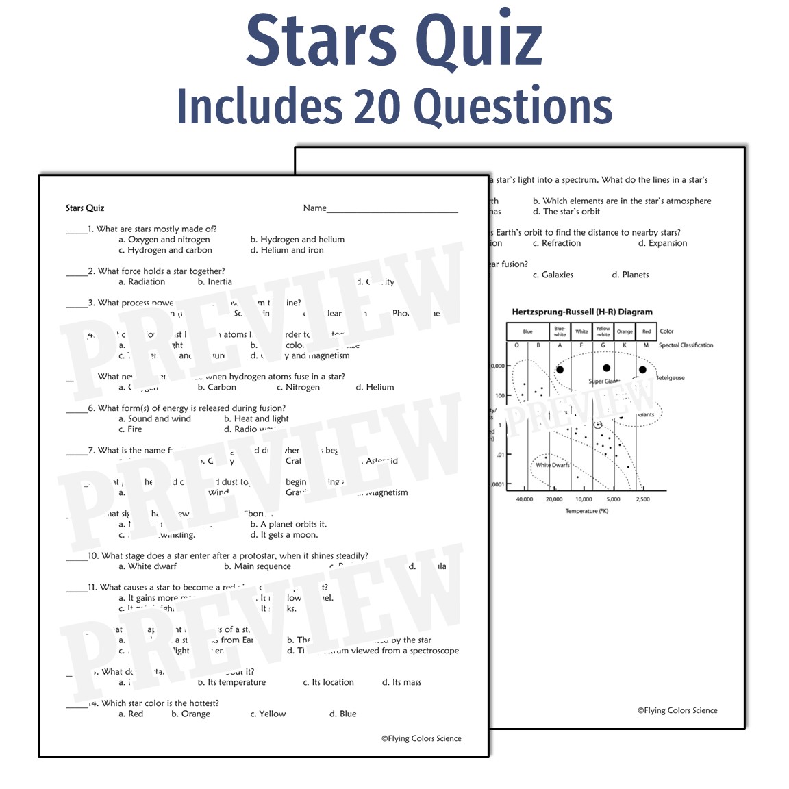 Stars Notes and Stars Quiz - Flying Colors Science