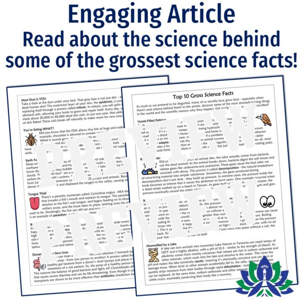 Gross Science Facts Reading & Worksheet - Flying Colors Science