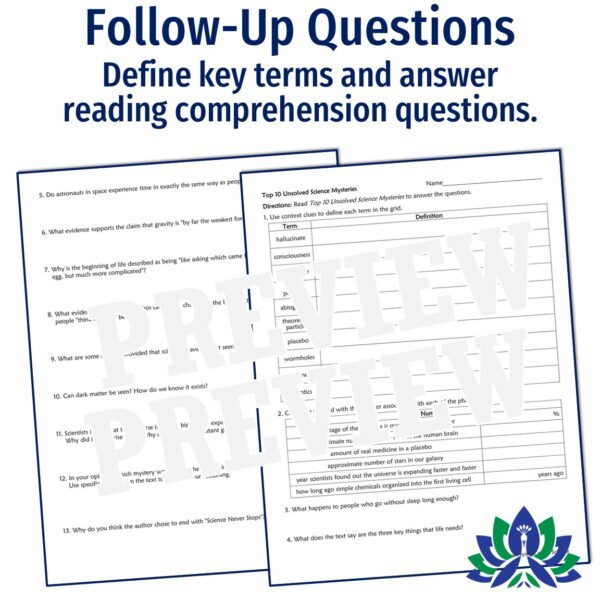 Mysteries in Science Reading and Worksheet - Flying Colors Science