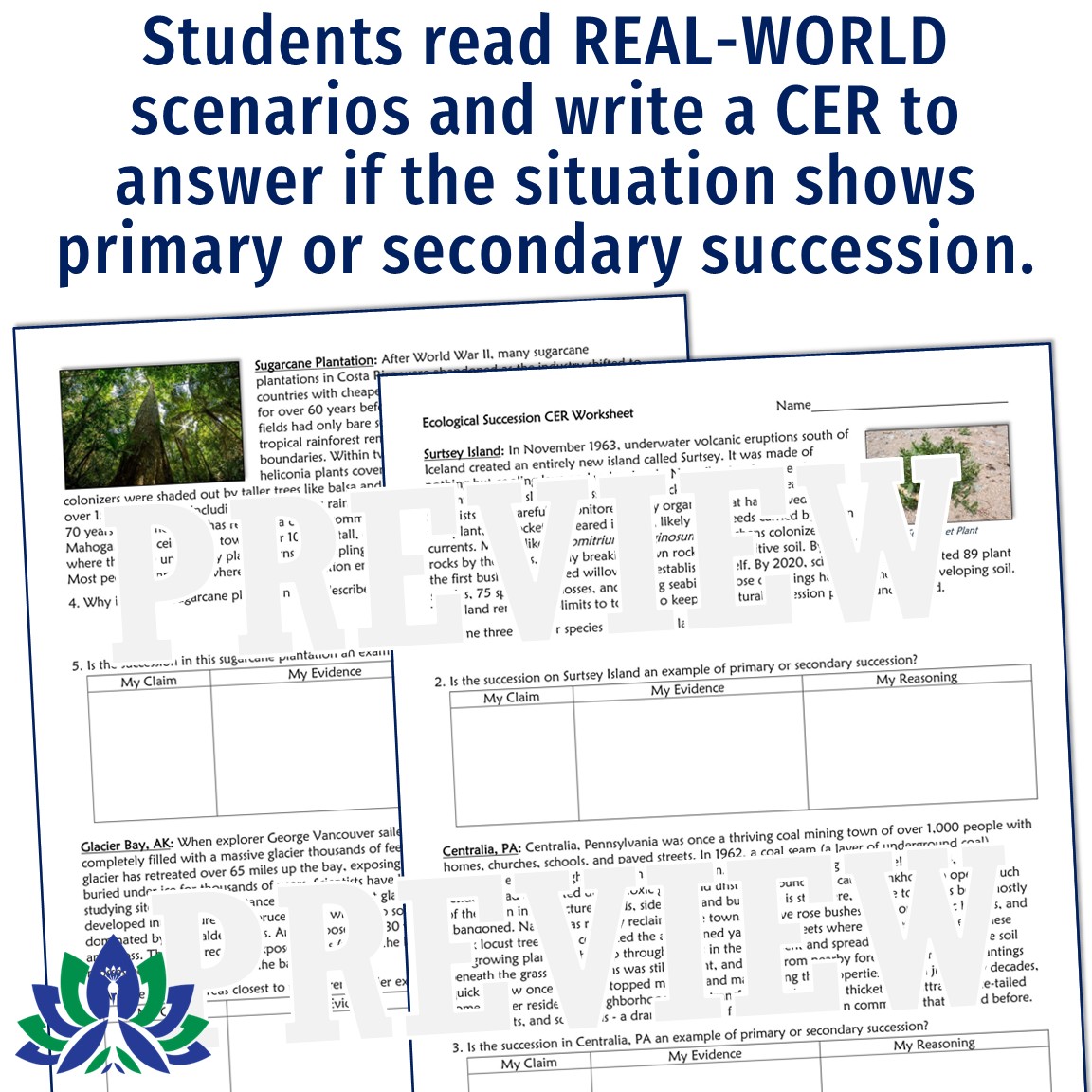 Ecological Succession CER Worksheet - Flying Colors Science
