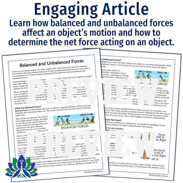 Balanced and Unbalanced Forces Reading & Worksheet - Flying Colors Science