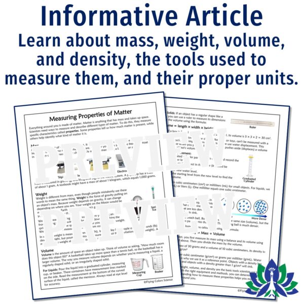 Measuring Matter Reading & Worksheet - Flying Colors Science