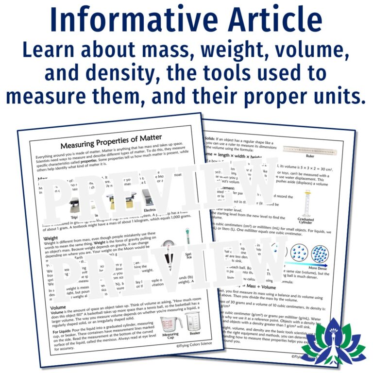 Measuring Matter Reading & Worksheet - Flying Colors Science