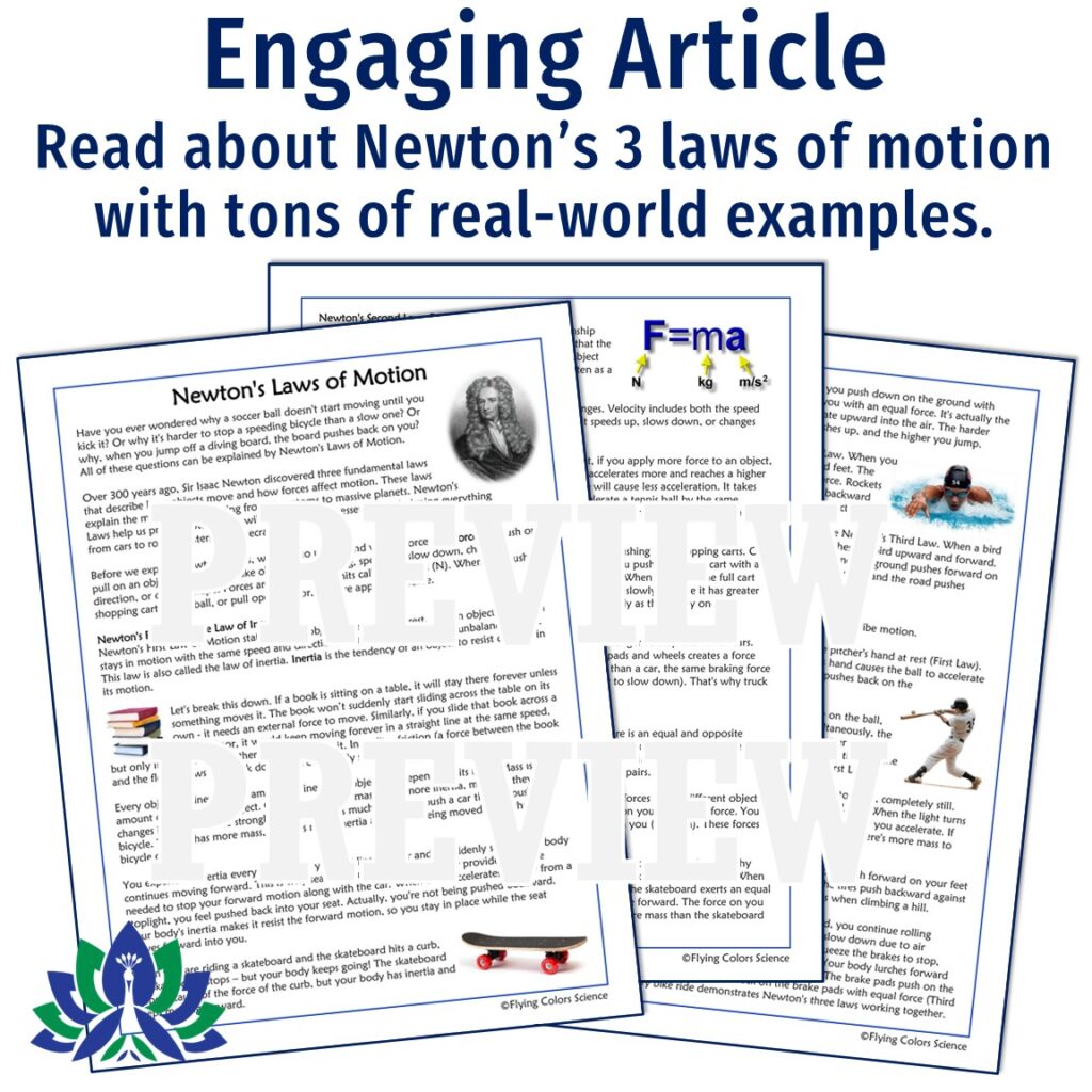 Newton's Laws Reading and Worksheet - Flying Colors Science