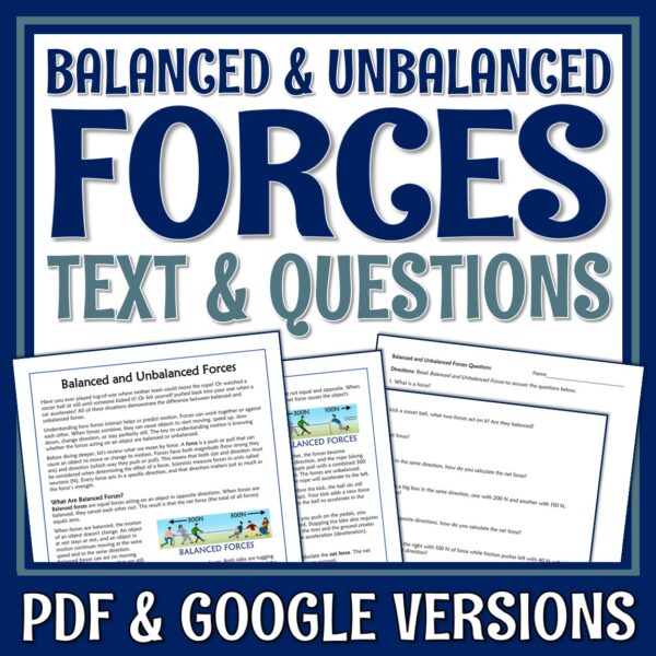 Balanced and Unbalanced Forces Reading & Worksheet - Flying Colors Science