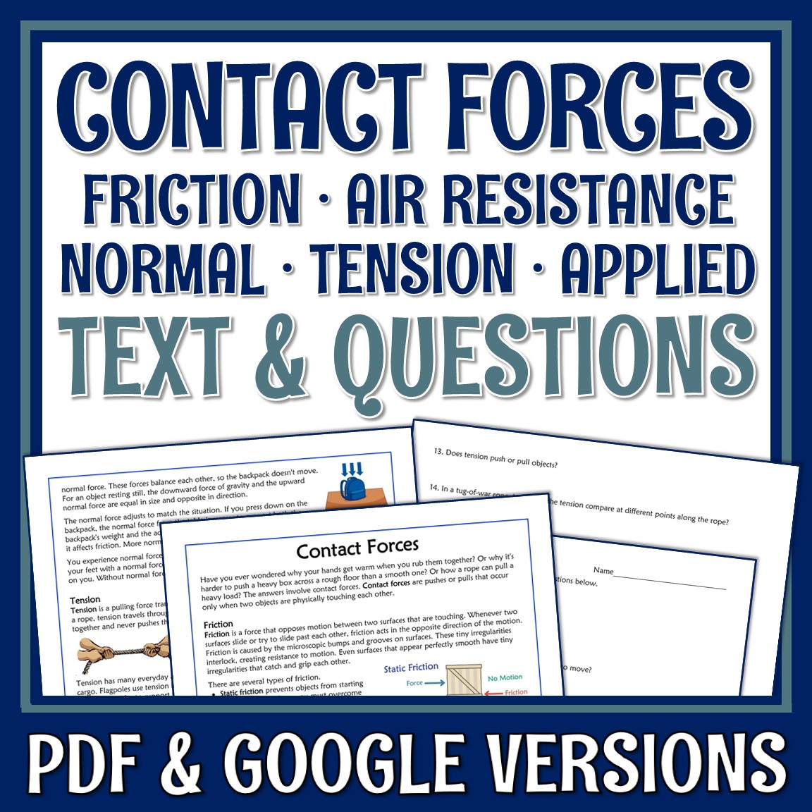 Forces Reading and Worksheet - Flying Colors Science