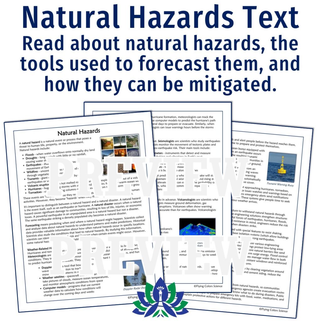 Natural Hazards Reading and Worksheet - Flying Colors Science