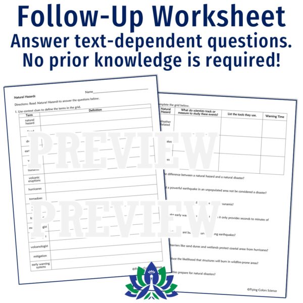 Natural Hazards Reading and Worksheet - Flying Colors Science