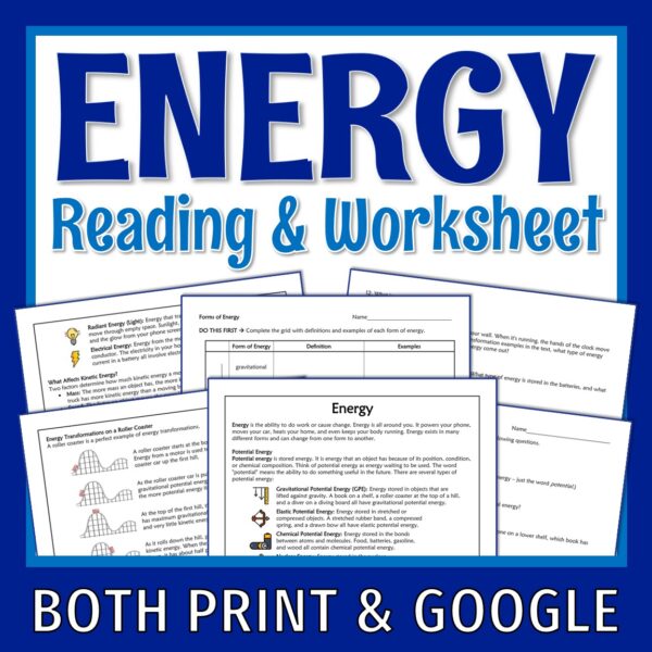 Energy Reading and Worksheet - Flying Colors Science