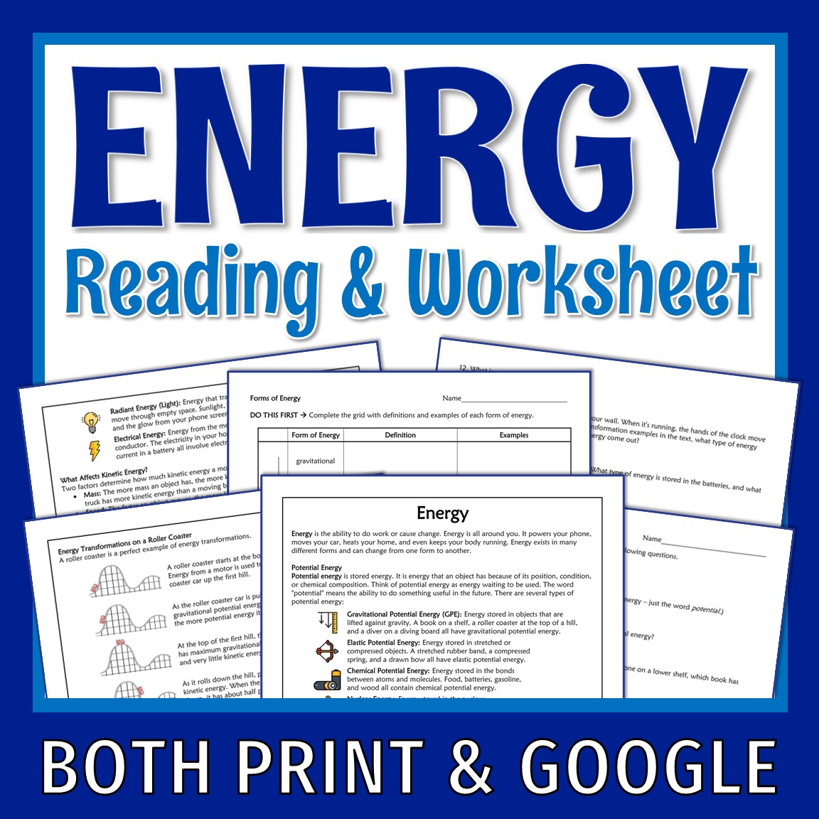 Energy Reading and Worksheet - Flying Colors Science